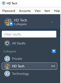 1Password Vaults and Logins – Collegiate RVA